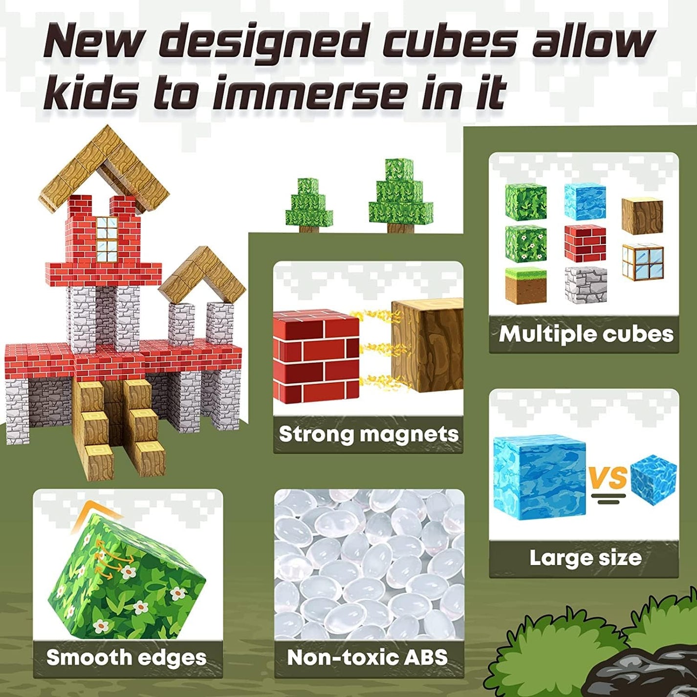 100PCS Magnetic Blocks-Build Mine Magnet World Set, Magnetic Toys for ...