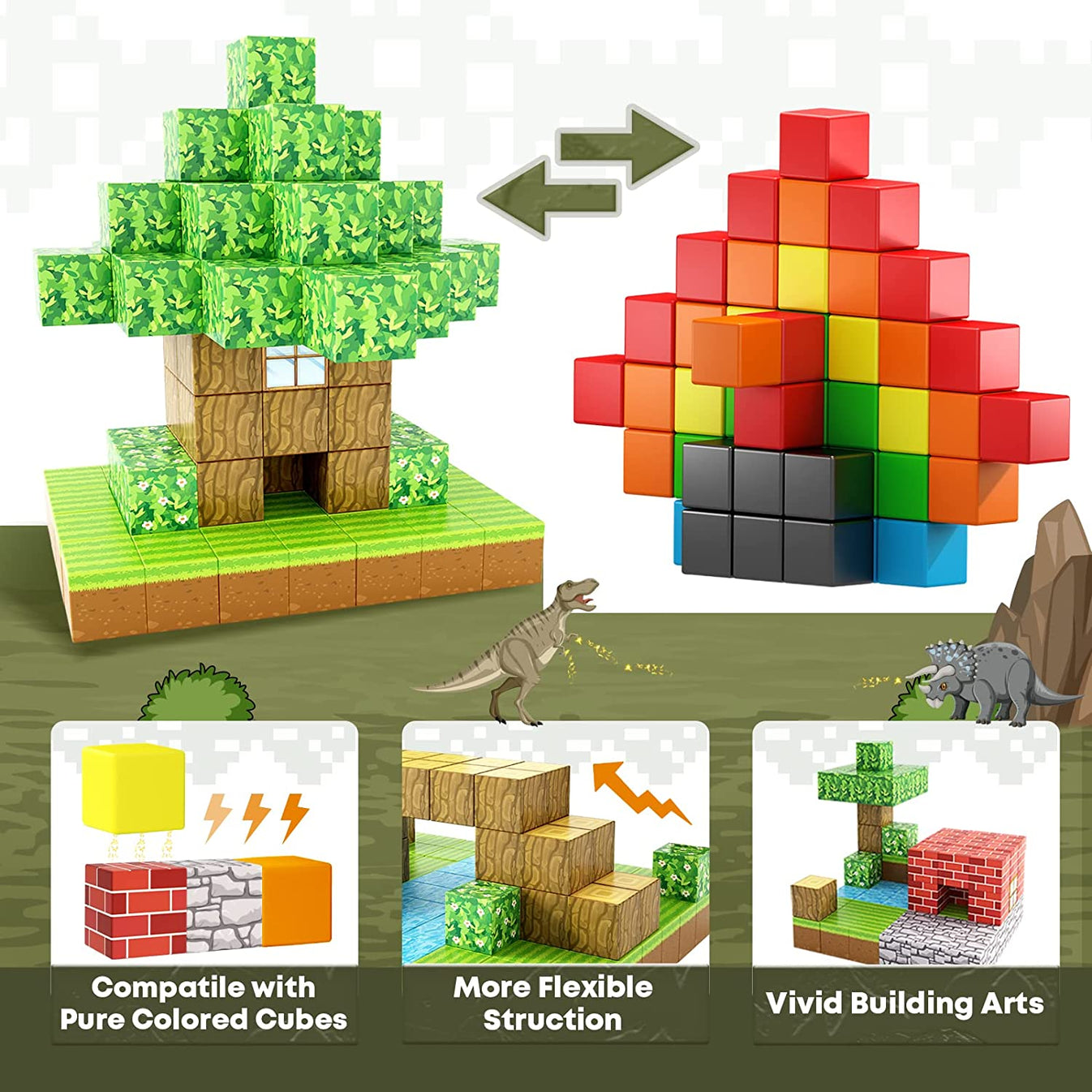 48 PCS Magnetic Blocks-Build Mine Magnet World Set, Magnetic Toys for ...