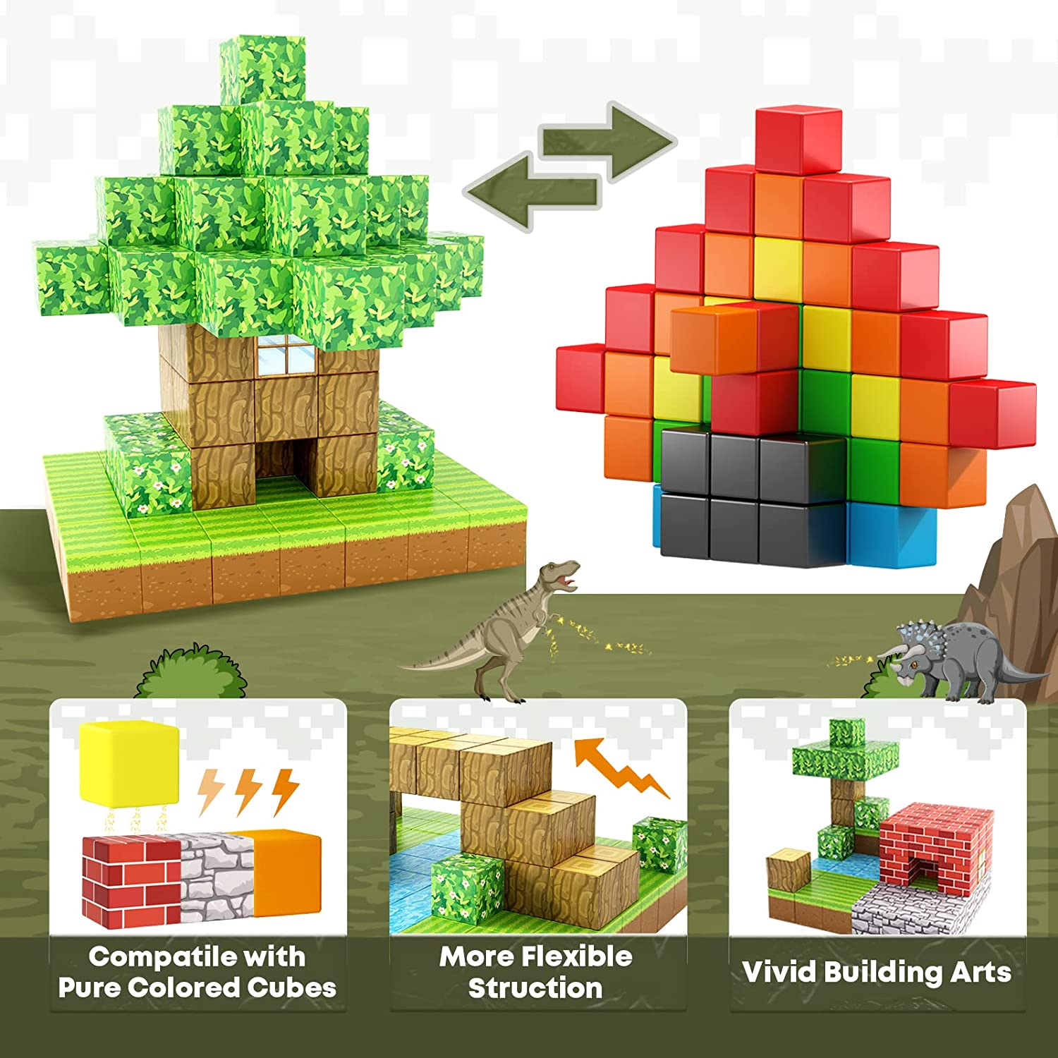 48 PCS Magnetic Blocks-Build Mine Magnet World Set, Magnetic Toys for ...