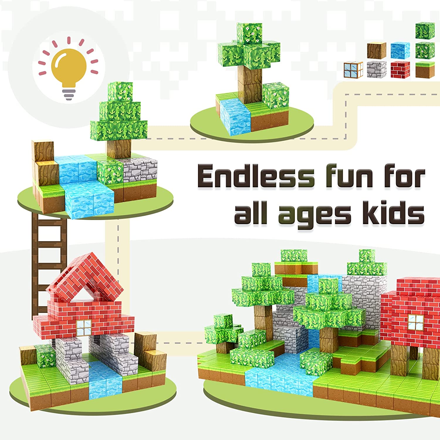 48 PCS Magnetic Blocks-Build Mine Magnet World Set, Magnetic Toys for ...